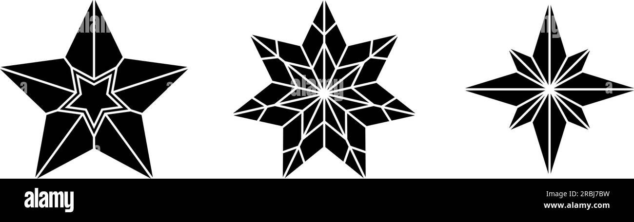 Christmas Star abstract vector collection in Black. Isolated Background ...