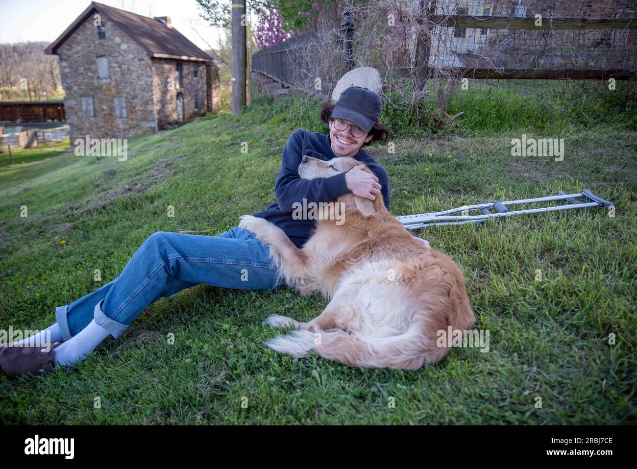 Crutches in the background of this idyllic rural nature background ...