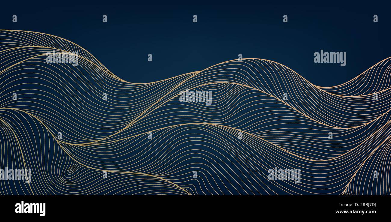 Vector art deco wavy luxury pattern, wave line japanese style ...