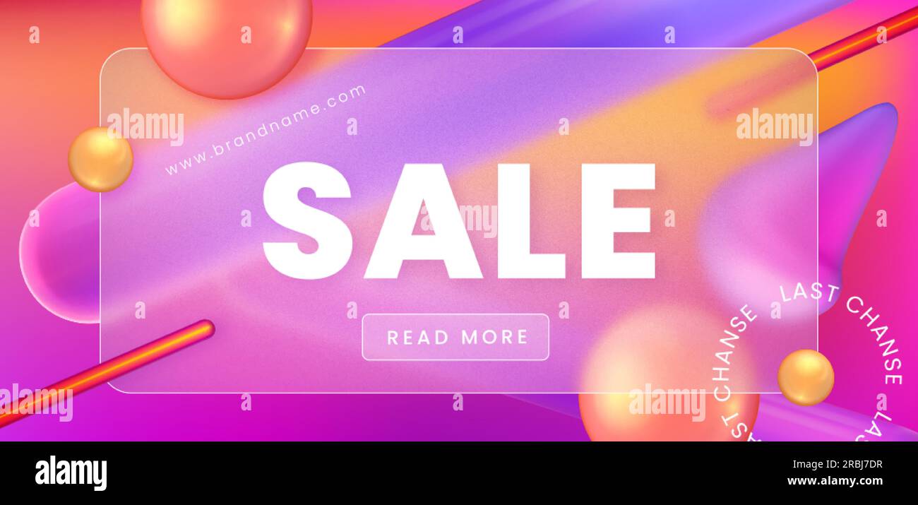 Sale banner template in glass morphism style. Transparent rectangular ...