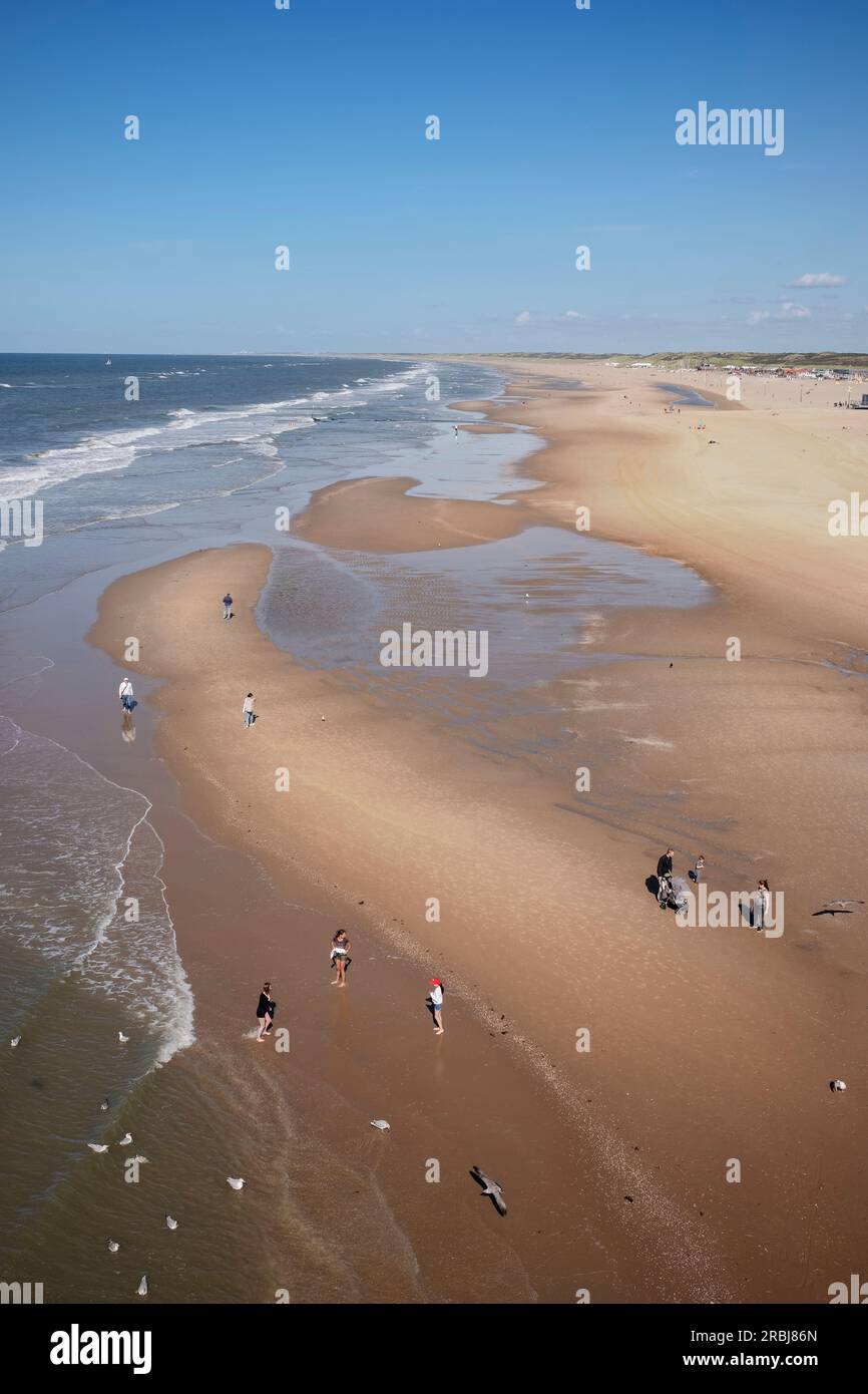 Beach goers at Scheveningen Beach, The Hague, province of South Holland ...