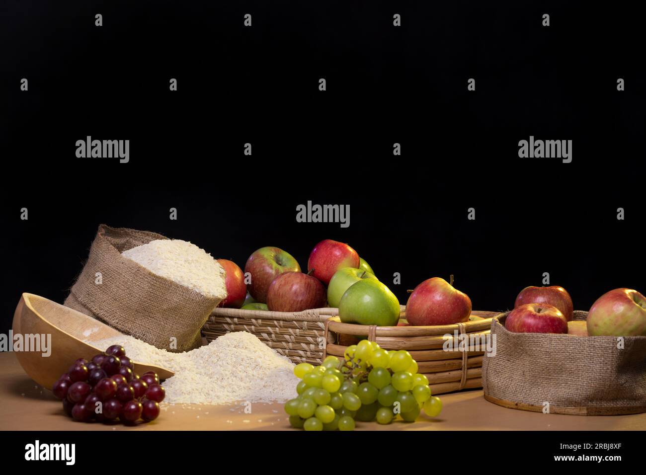 Rice Green and Red apples and green and red grapes still life images in ...