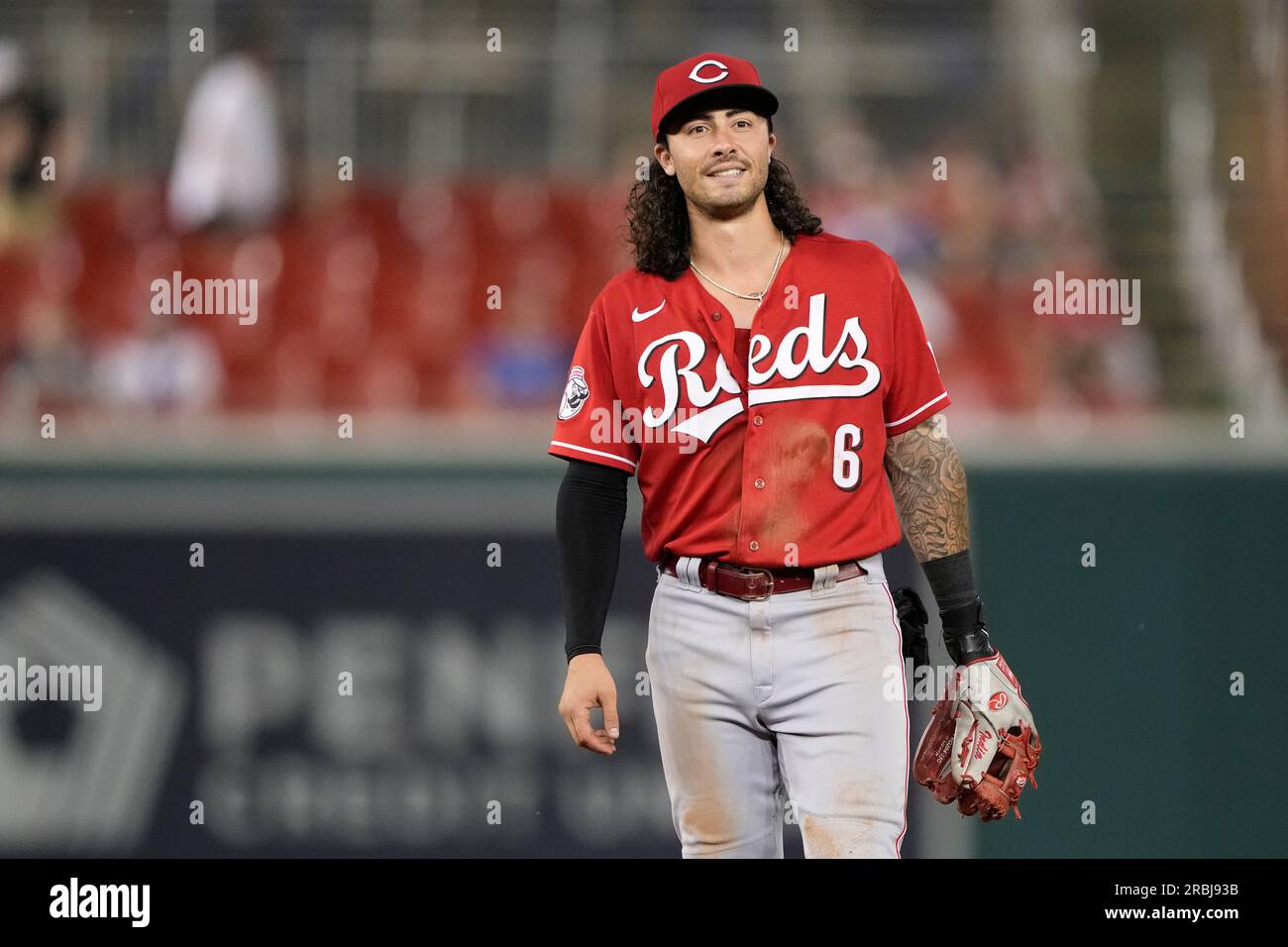 Cincinnati Reds second baseman Jonathan India stands in the infield ...