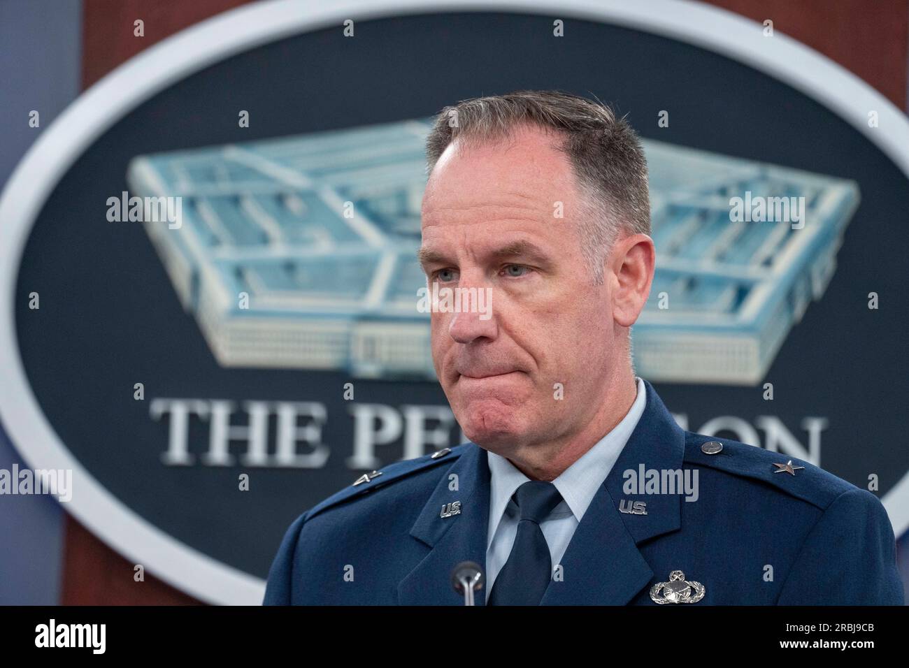 Pentagon spokesman U.S. Air Force Brig. Gen. Patrick Ryder pauses while speaking during a media ...