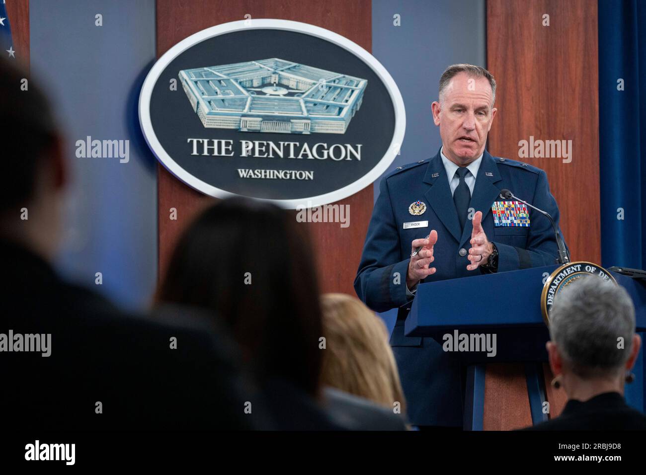 Pentagon spokesman U.S. Air Force Brig. Gen. Patrick Ryder speaks during a media briefing at the ...