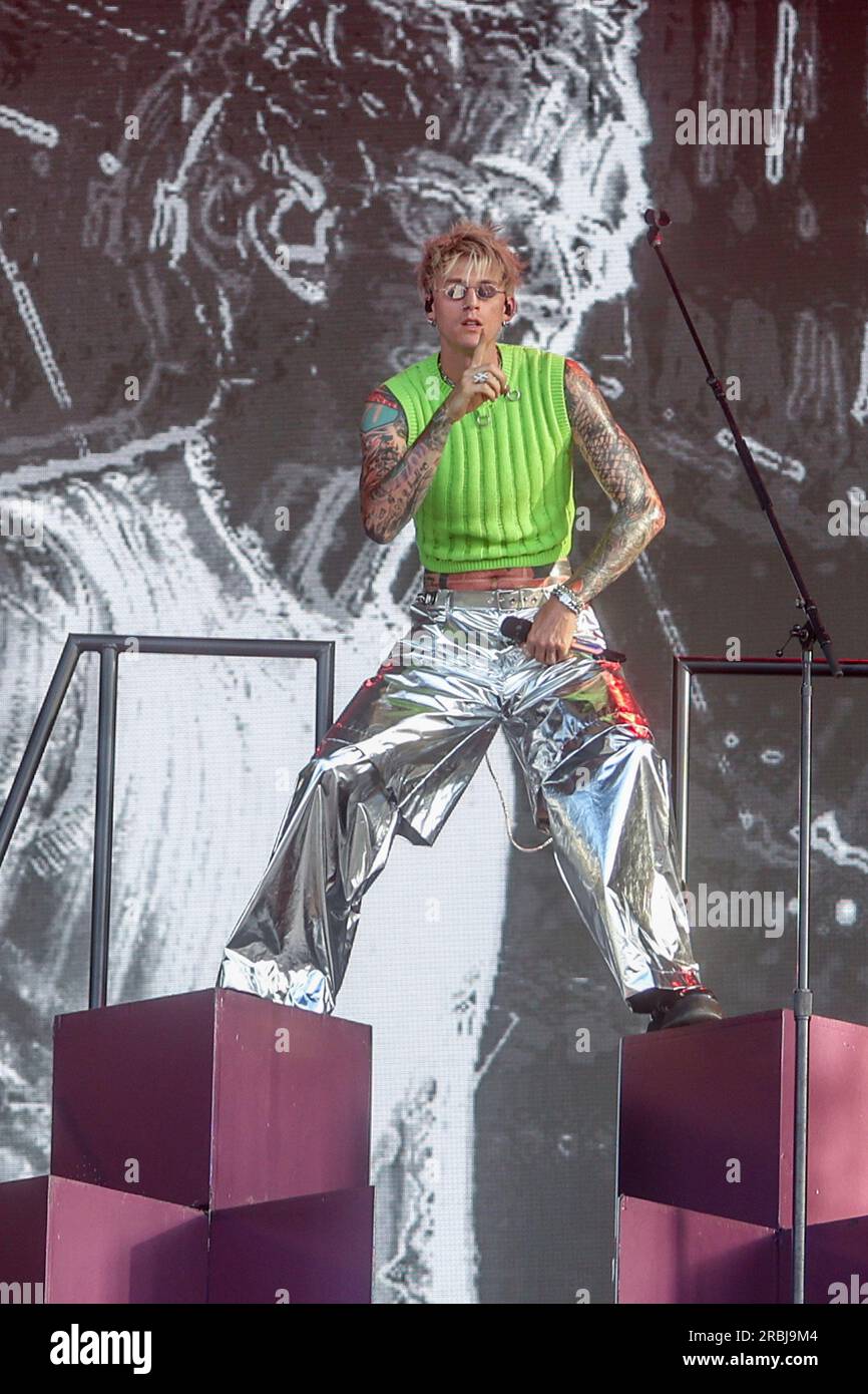 The singer Machine Gun Kelly during a performance on the first day of ...