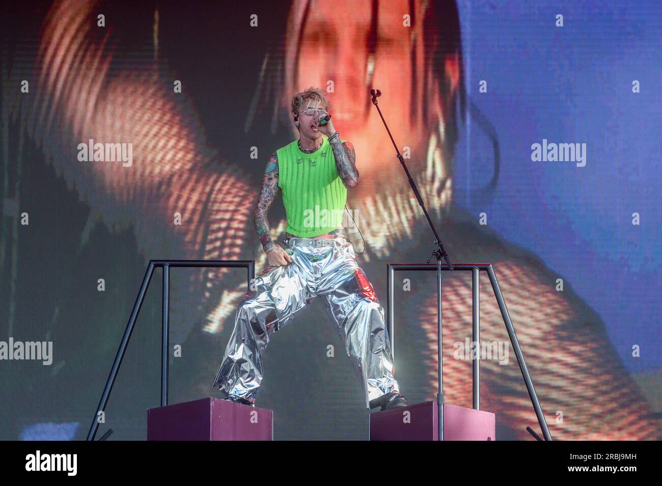 The singer Machine Gun Kelly during a performance on the first day of ...