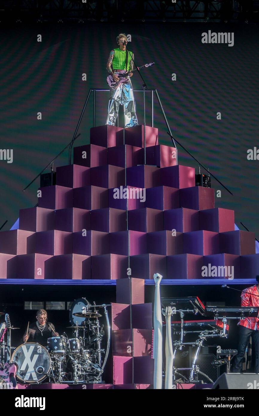 The singer Machine Gun Kelly during a performance on the first day of ...