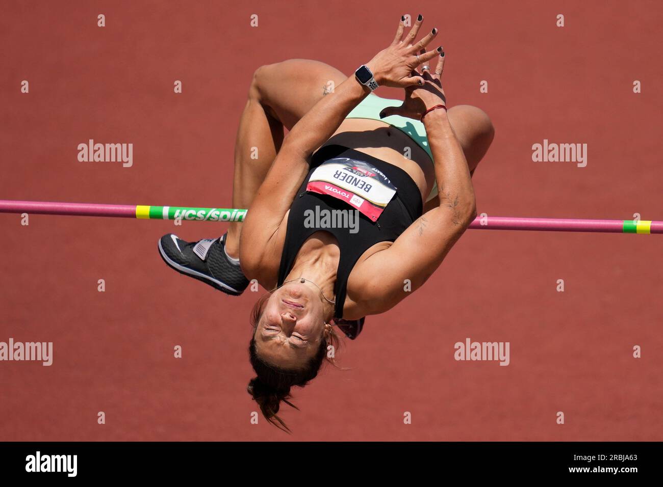 Faith Bender competes in the heptathlon high jump during the 2023 USATF ...