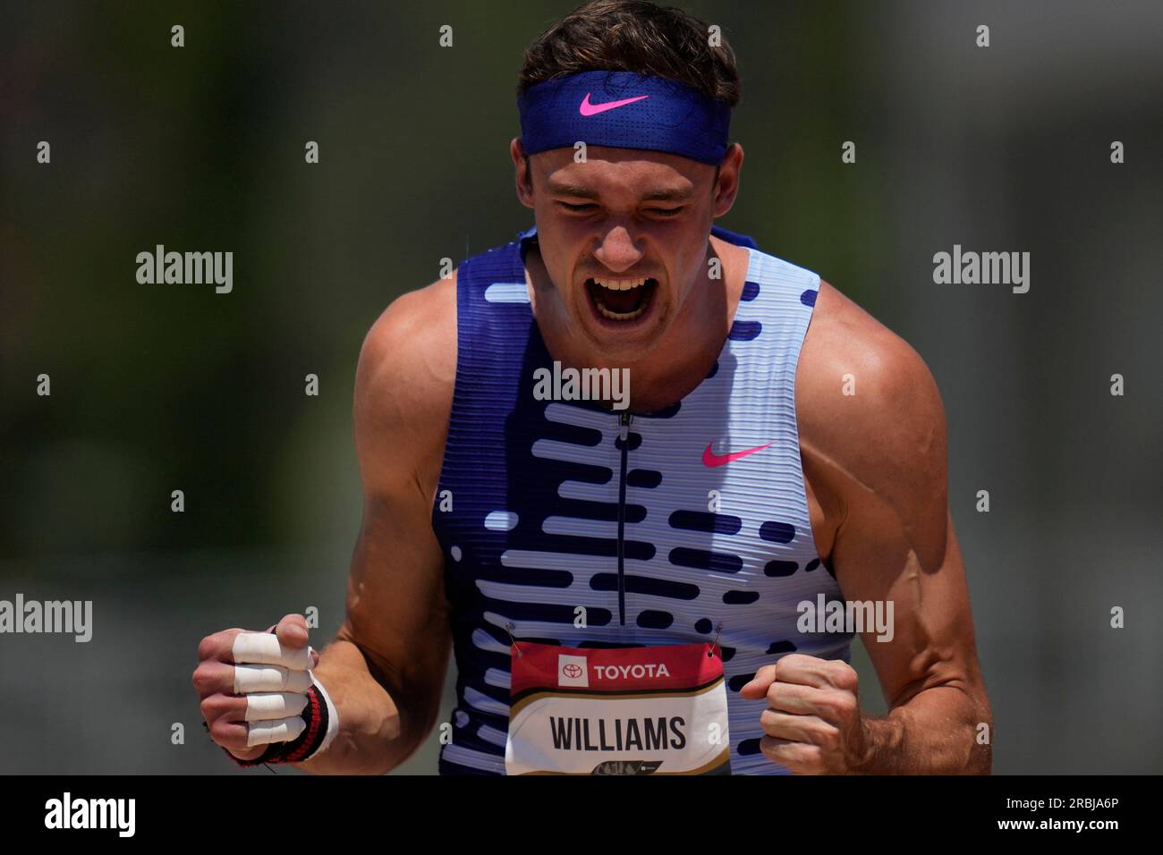 Harrison Williams competes in the decathlon shot put during the 2023 ...