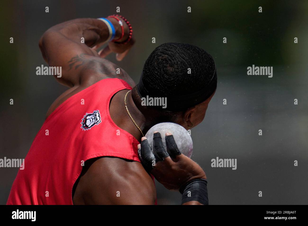 Kyle Garland competes in the decathlon shot put during the 2023 USATF ...