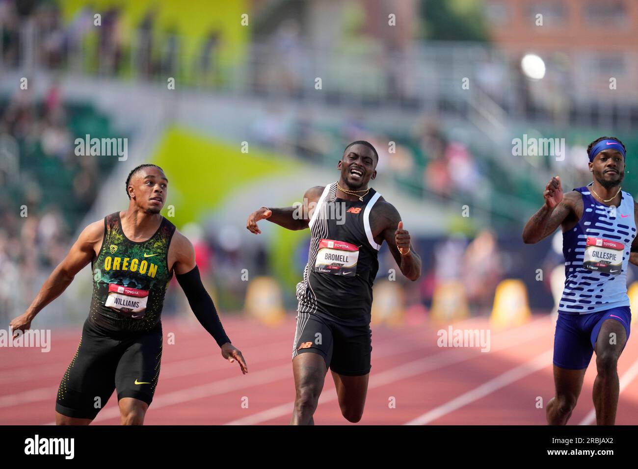 Trevon Bromell competes against Micah Williams and Cravon Gillespie in ...