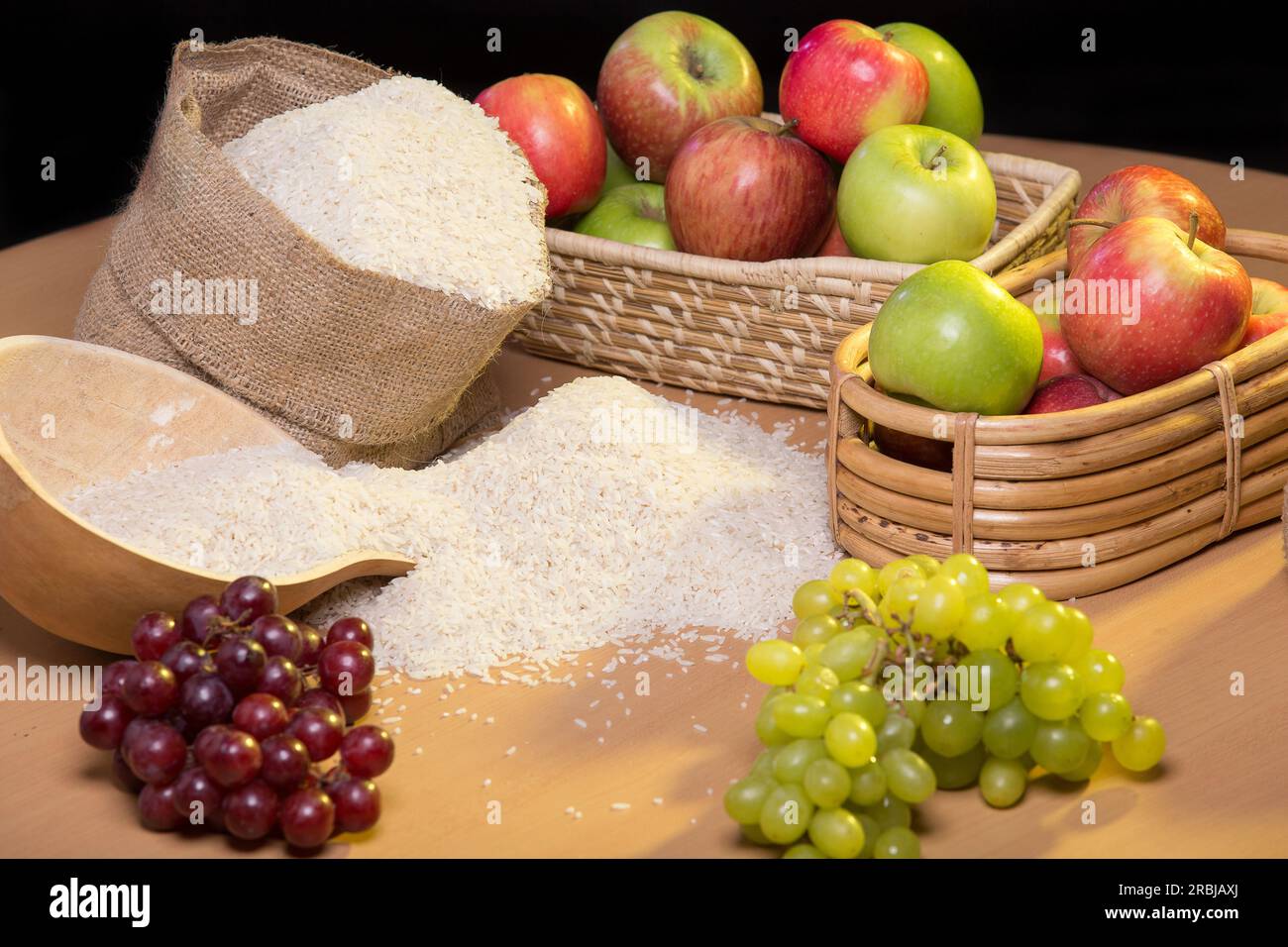 Rice Green and Red apples and green and red grapes still life images in ...