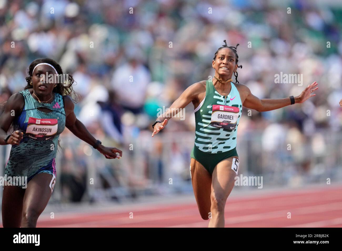 Morolake Akinosun wins her heat in a women's 100 meter preliminary race ...