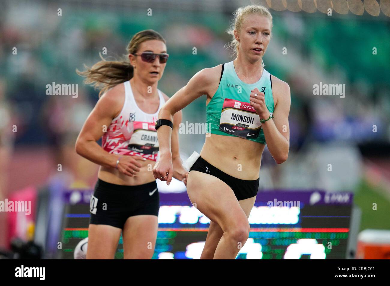 Alicia Monson competes against Elise Cranny in the women's 10,000 meter ...
