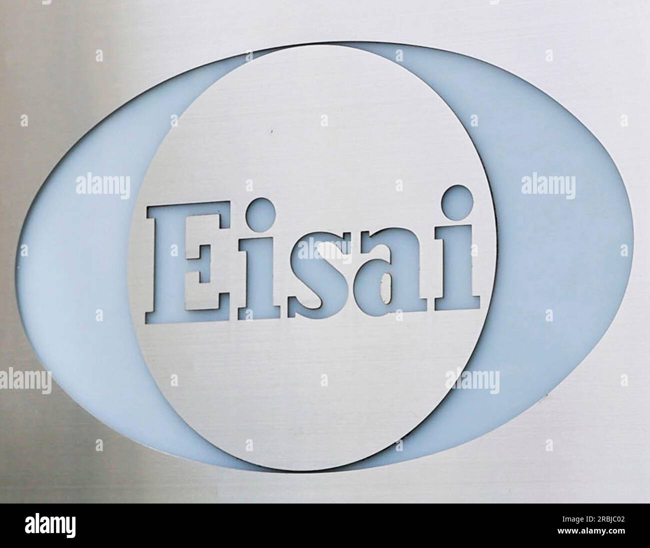 The logo of Japanese pharmaceutical company Eisai Co., Ltd. is seen at ...