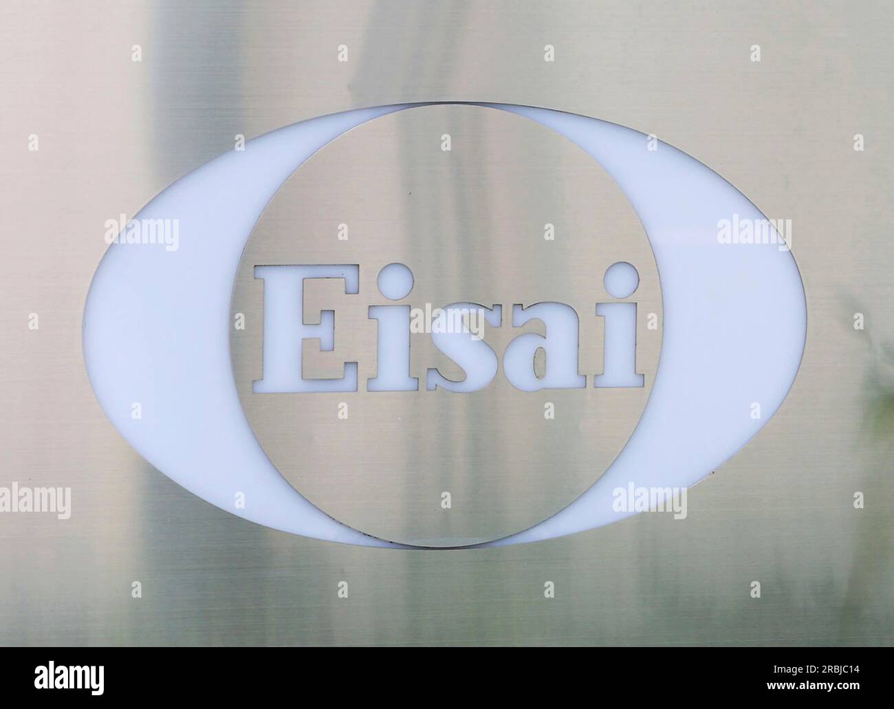 The logo of Japanese pharmaceutical company Eisai Co., Ltd. is seen at ...
