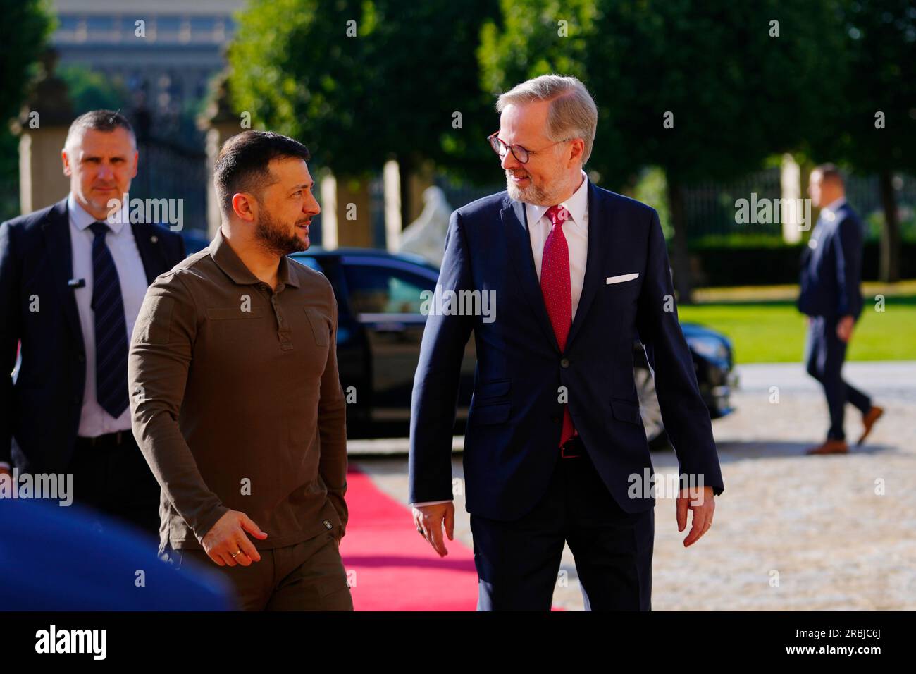 Czech Republic's Prime Minister Petr Fiala, right, welcomes Ukrainian ...