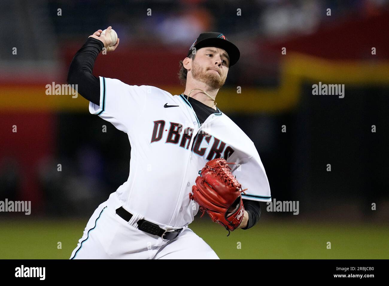 Arizona Diamondbacks starting pitcher Ryne Nelson throws against the New York Mets during the ...