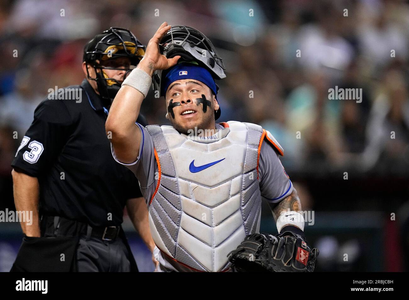 New York Mets catcher Francisco Alvarez runs after a foul ball during ...