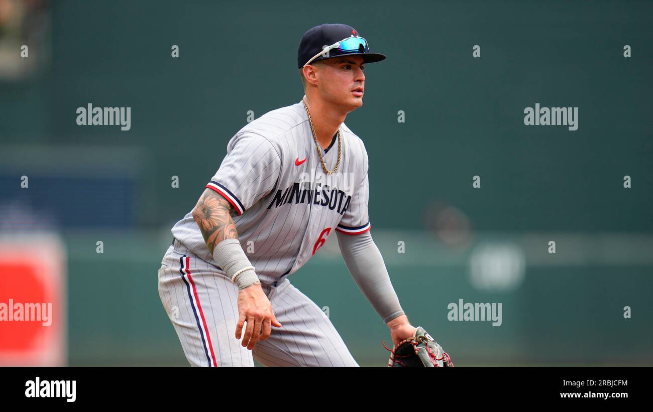 Minnesota Twins third baseman Jose Miranda waits for a pitch to the ...
