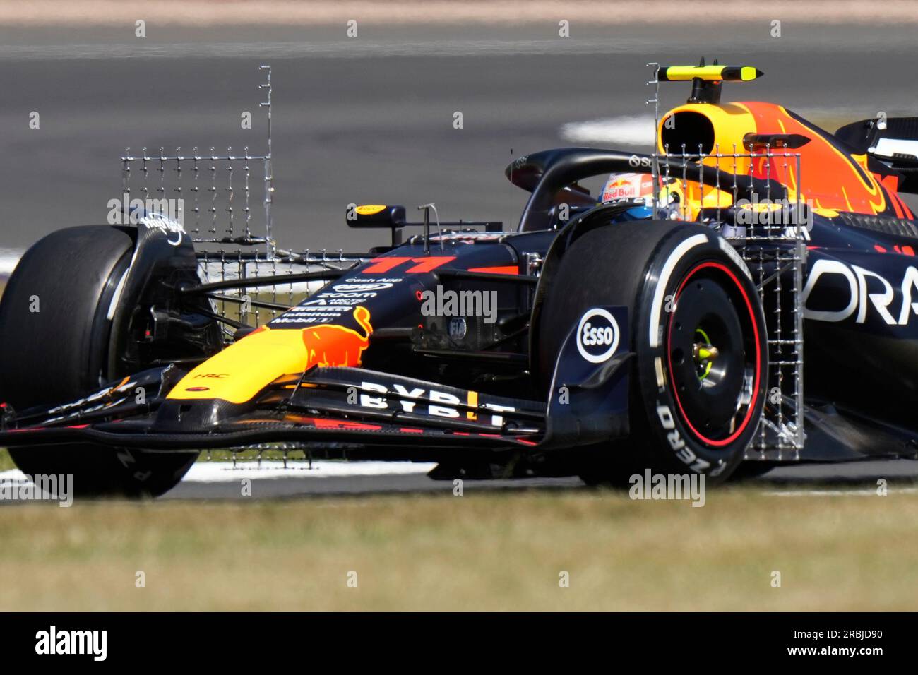 Red Bull driver Sergio Perez of Mexico steers his car during the first free practice at the ...