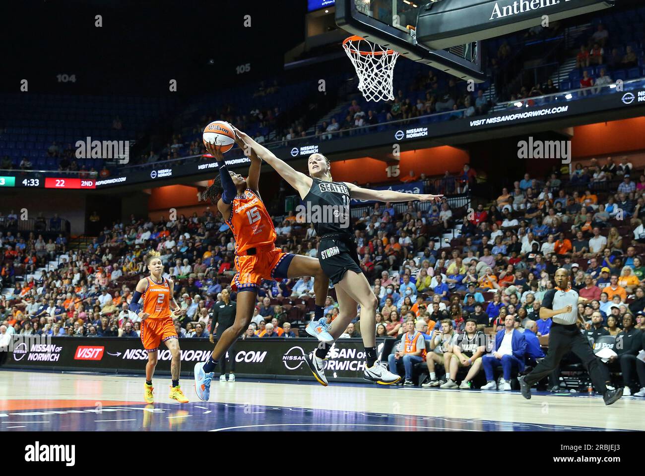 UNCASVILLE, CT - JULY 06: Seattle Storm guard Ivana Dojkic (18) defends ...