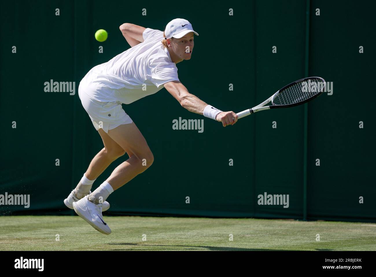 Italy's Jannik Sinner returns to Quentin Halys of France in a men's ...