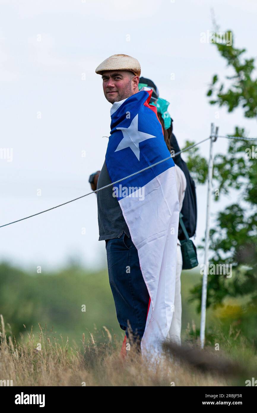 A fan seen during the first round of LIV Golf London at the Centurion ...
