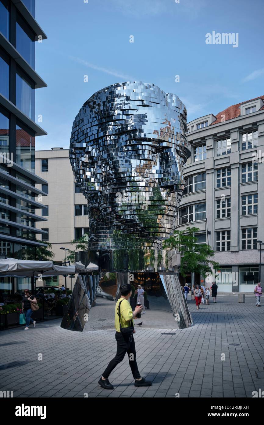 mirrored and rotating Franz Kafka statue, Prague, Bohemia, Czech ...