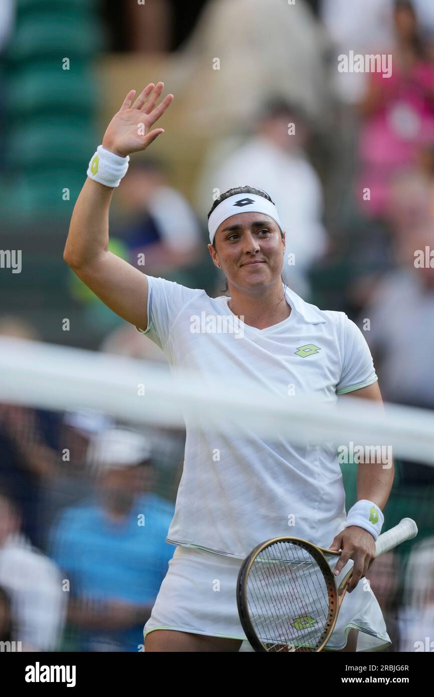Tunisia's Ons Jabeur celebrates defeating China's Bai Zhuoxuan during ...