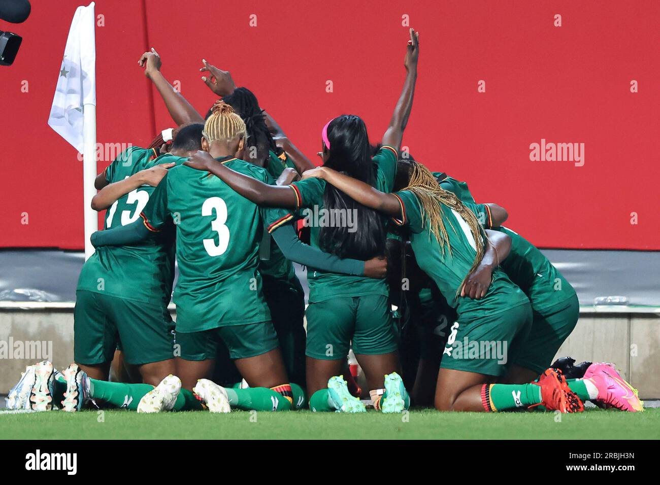 Zambian players celebrate after scoring their side's second goal during ...