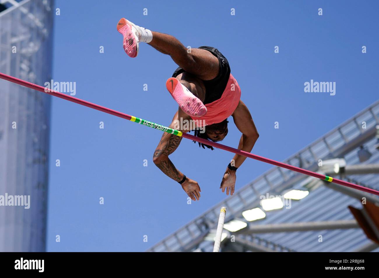 Devon Williams competes in the pole vault for the men's decathlon ...
