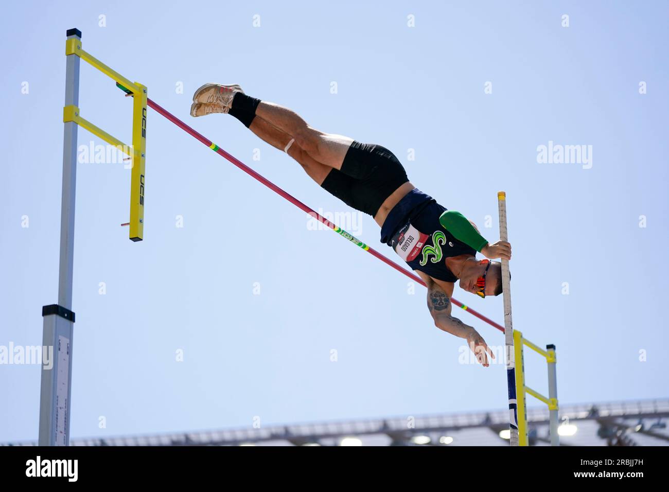 Joe Delgado competes in the pole vault for the men's decathlon ...