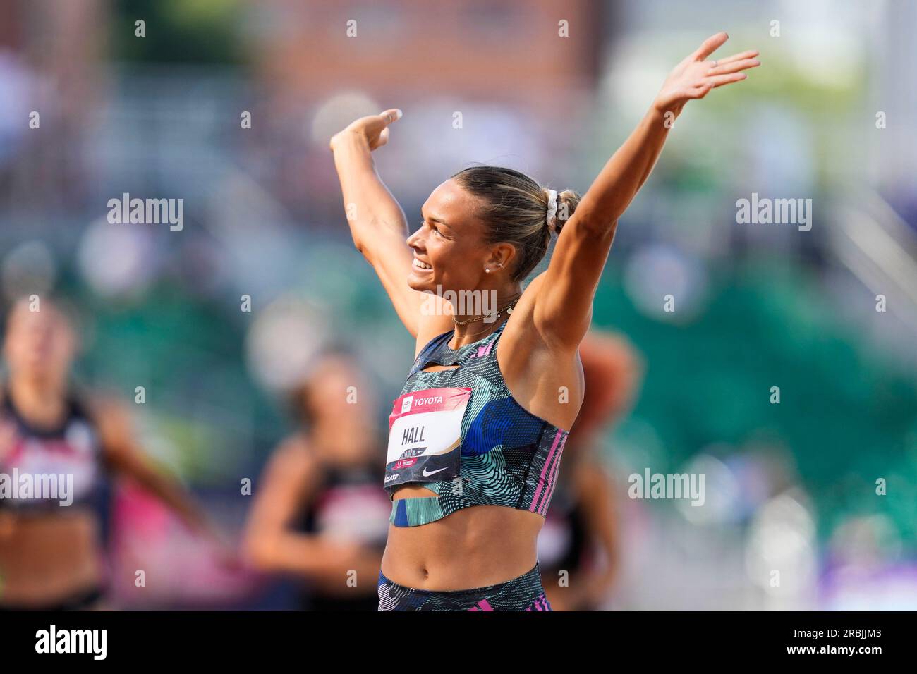 Anna Hall reacts as she wins the 800 meter race for the women's ...