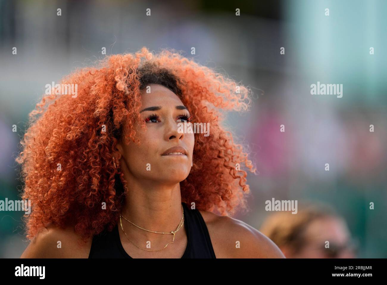 Taliyah Brooks reacts after placing sixth in the 800 meter race ...