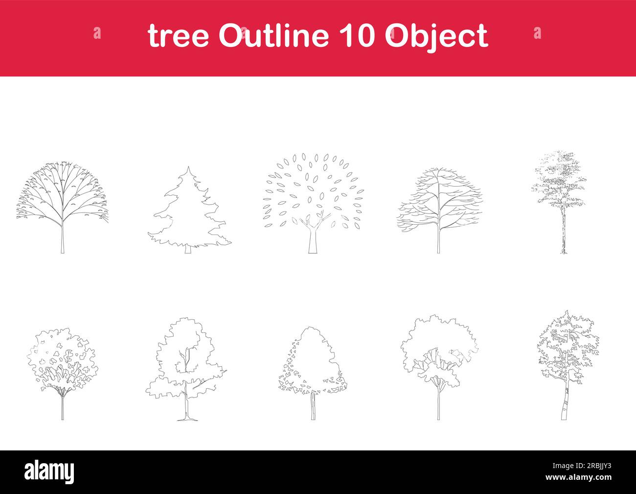 tree line drawing, Side view, graphics trees elements single object ...