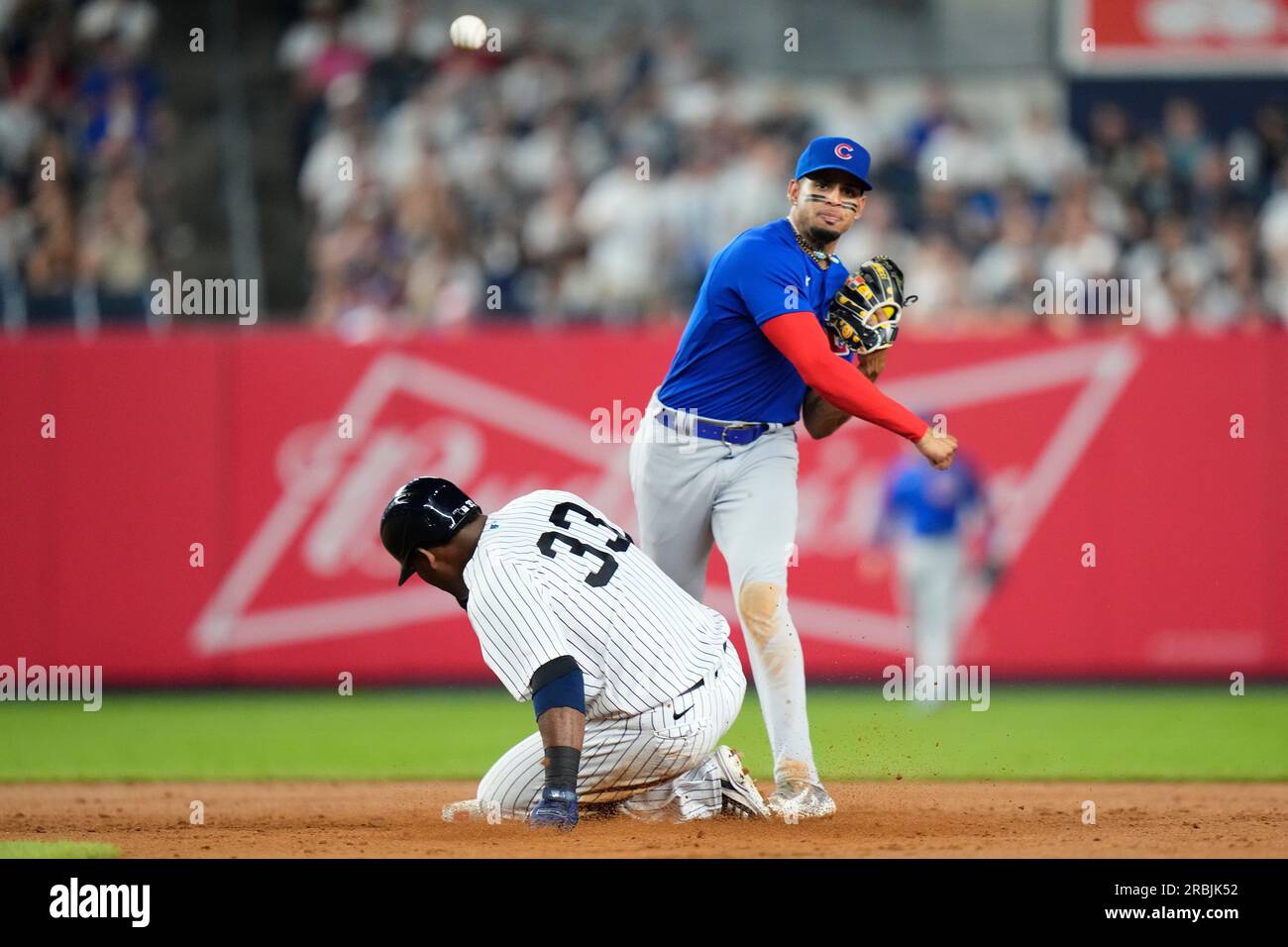 Chicago Cubs' Christopher Morel, right, throws out New York Yankees ...