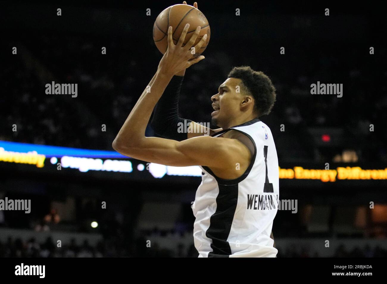 San Antonio Spurs' Victor Wembanyama shoots against the Charlotte ...