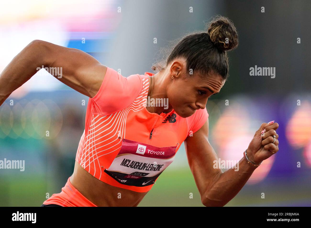 Sydney McLaughlin-Levrone warms up before the women's 400 meter semi ...
