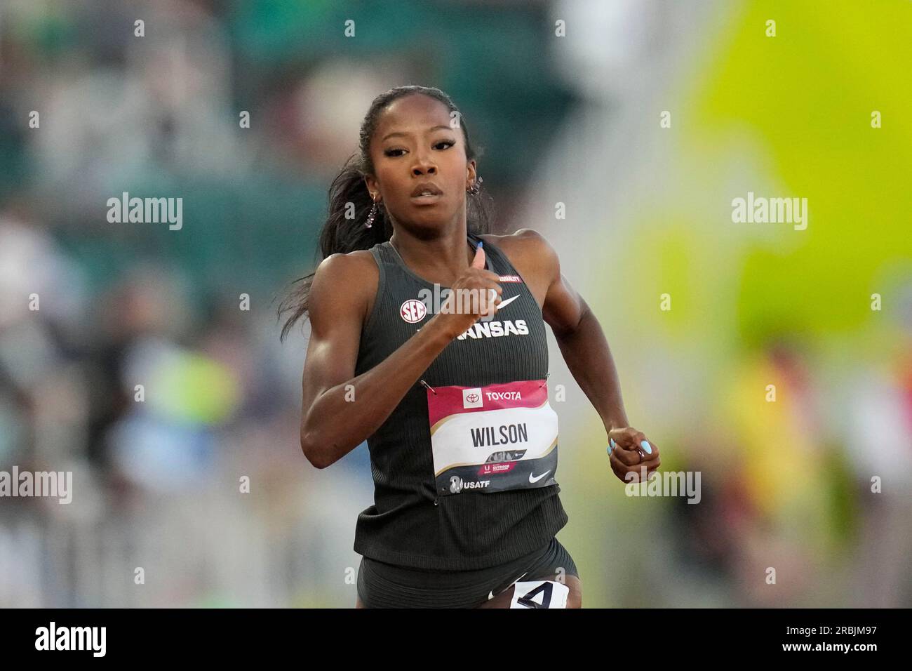 Britton Wilson competes in the women's 400 meter semi-final during the ...