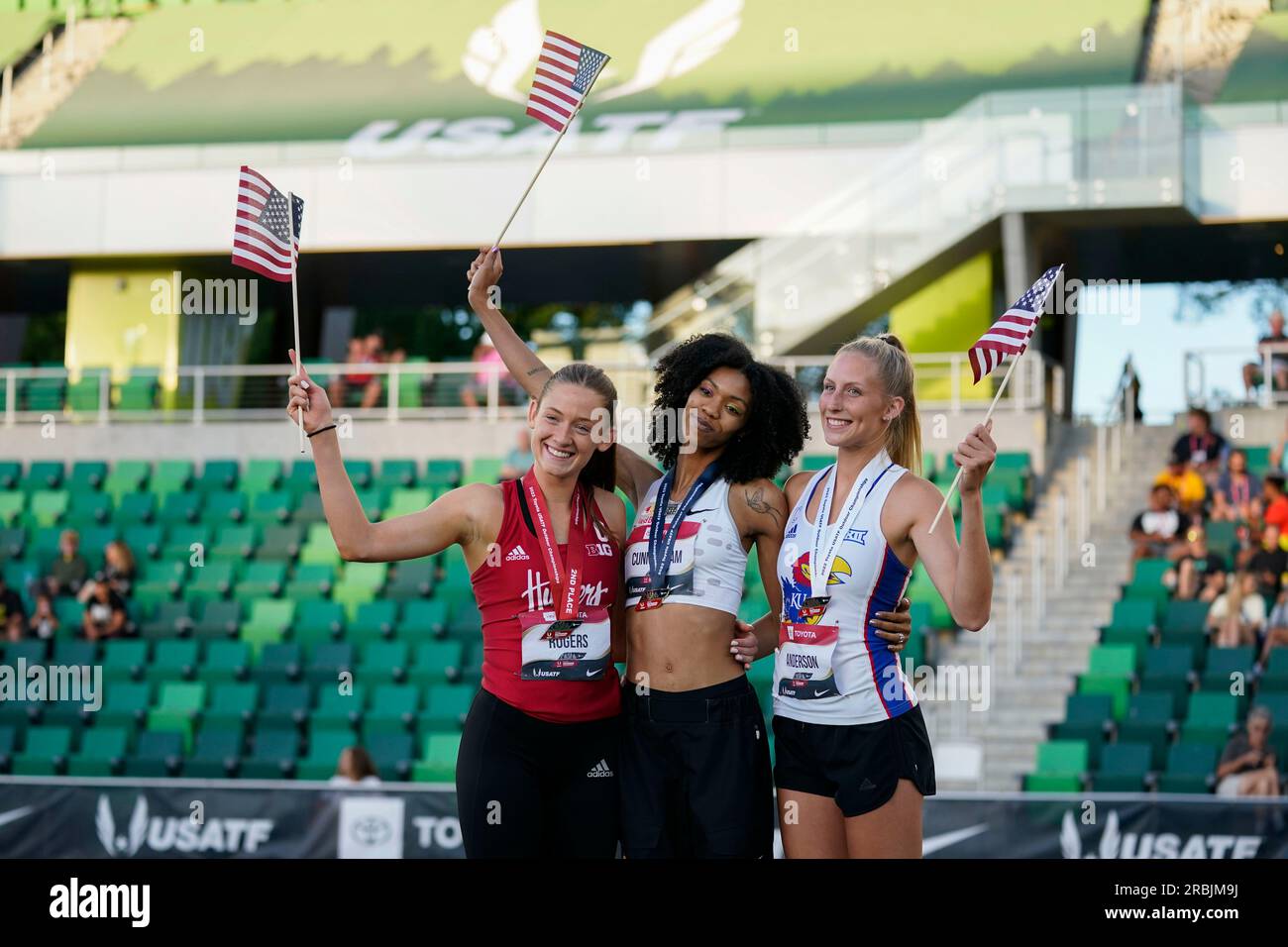 Vashti Cunningham, center, who won the gold medal for the women's high ...