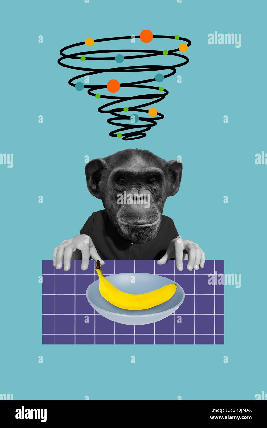 Creative image picture poster collage of weird unusual guy tasty dinner ...