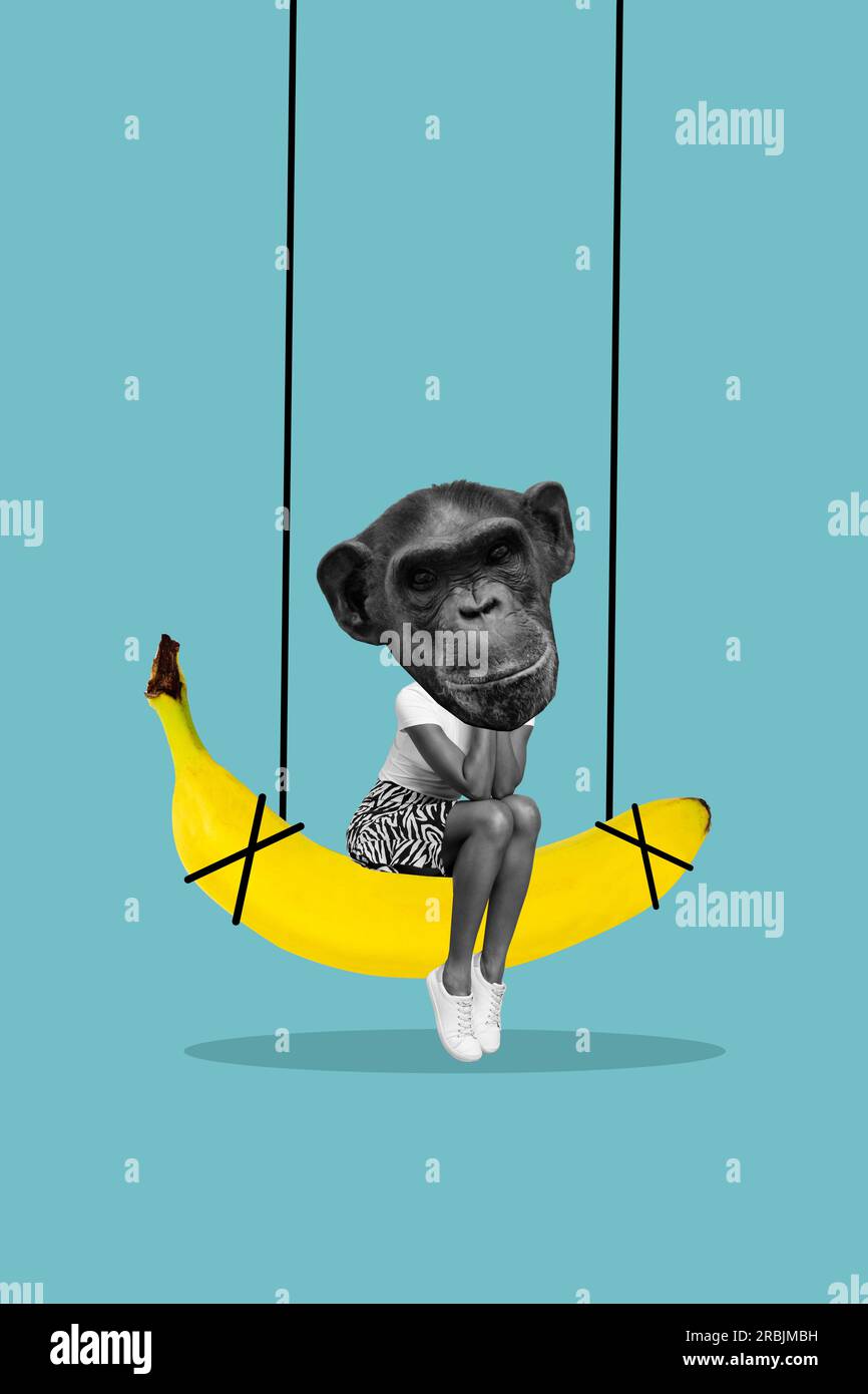 Vertical composite collage illustration of funny surreal monkey primate ...