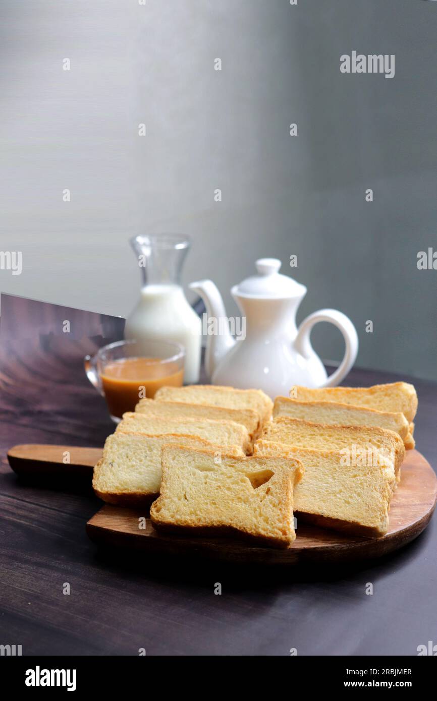 Tea Time Snack. Healthy Wheat rusk served with Indian hot masala tea ...