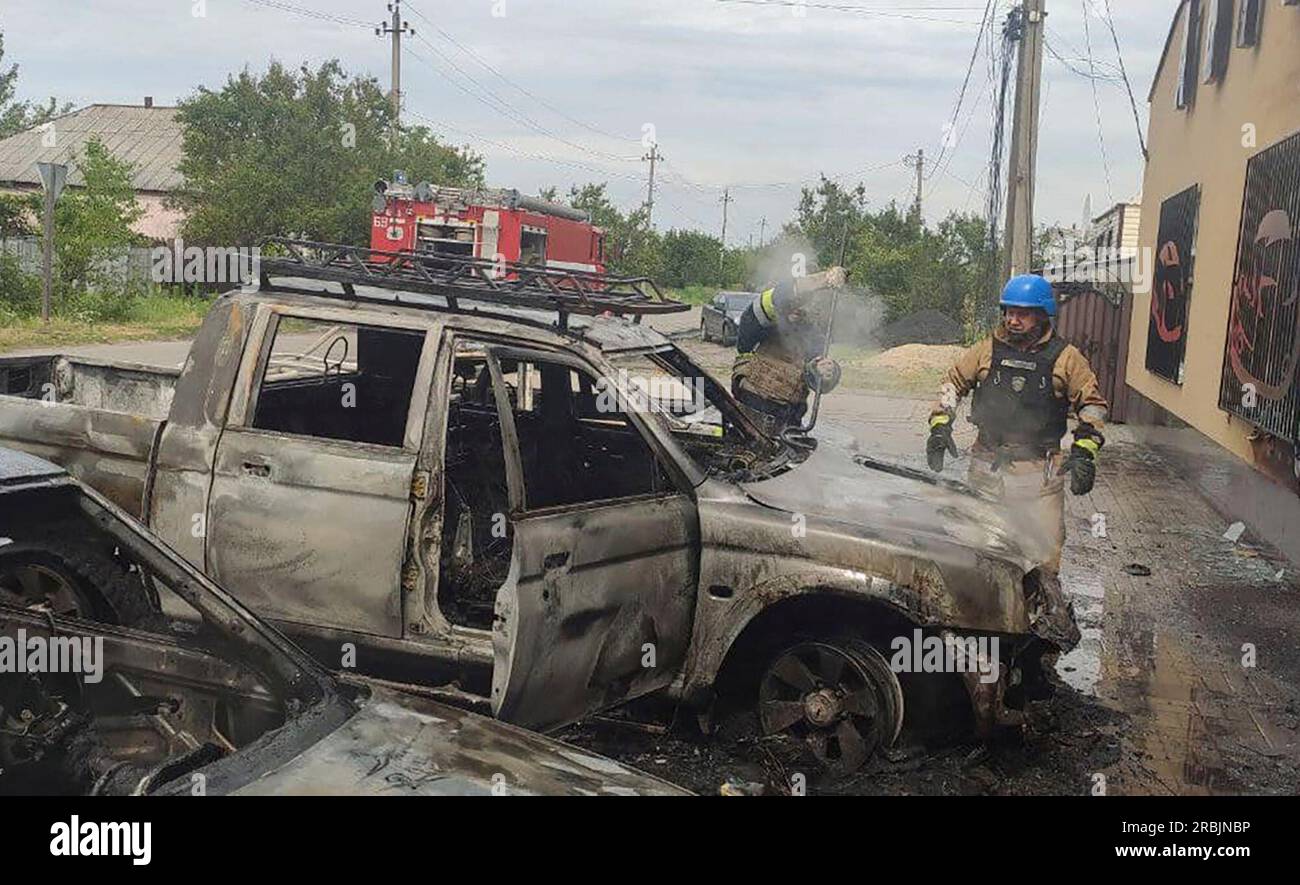 In this image provided by the Ukrainian Emergency Service, emergency ...