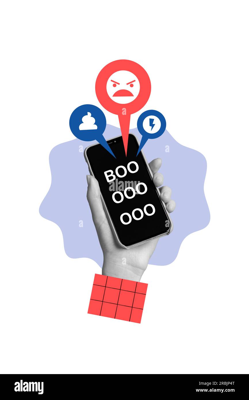 Collage of smartphone display negative comments income notifications ...