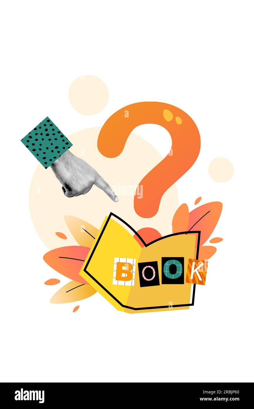 Creative picture collage of finger pointing open book literature huge ... Creative picture collage of finger pointing open book literature huge ...