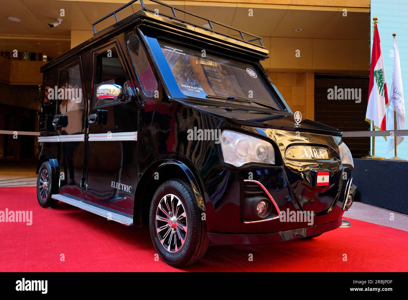 A hybrid car called Lira, or Pound, on display near the Ministry of ...