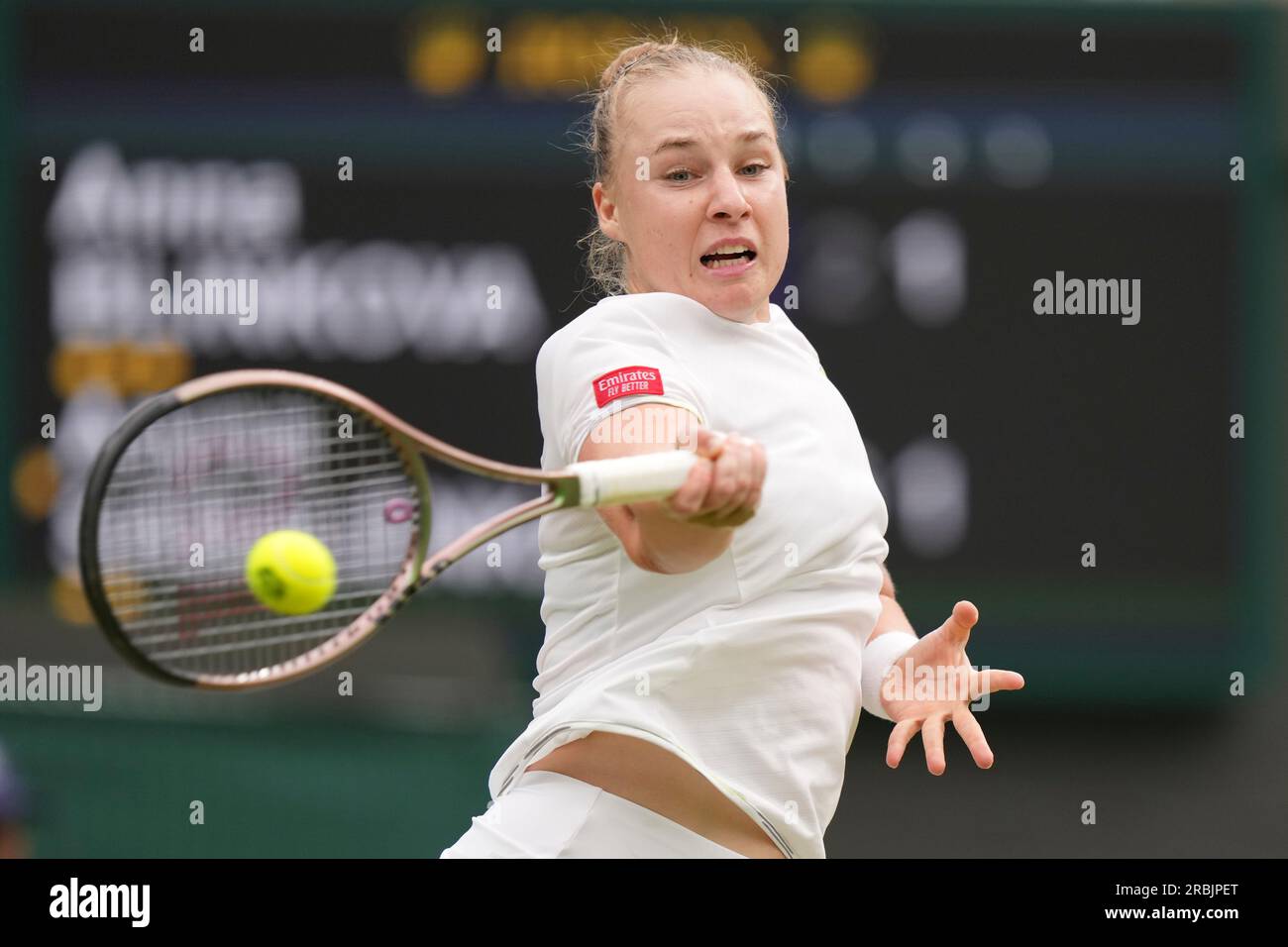 Russia's Anna Blinkova plays a return to Aryna Sabalenka of Belarus ...